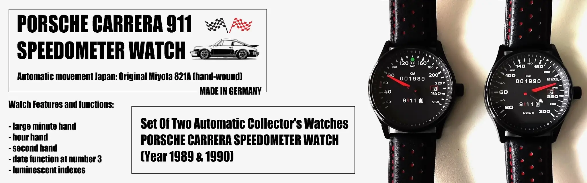 No Reserve Set of Porsche Carrera Speedometer Automatic Watches ...